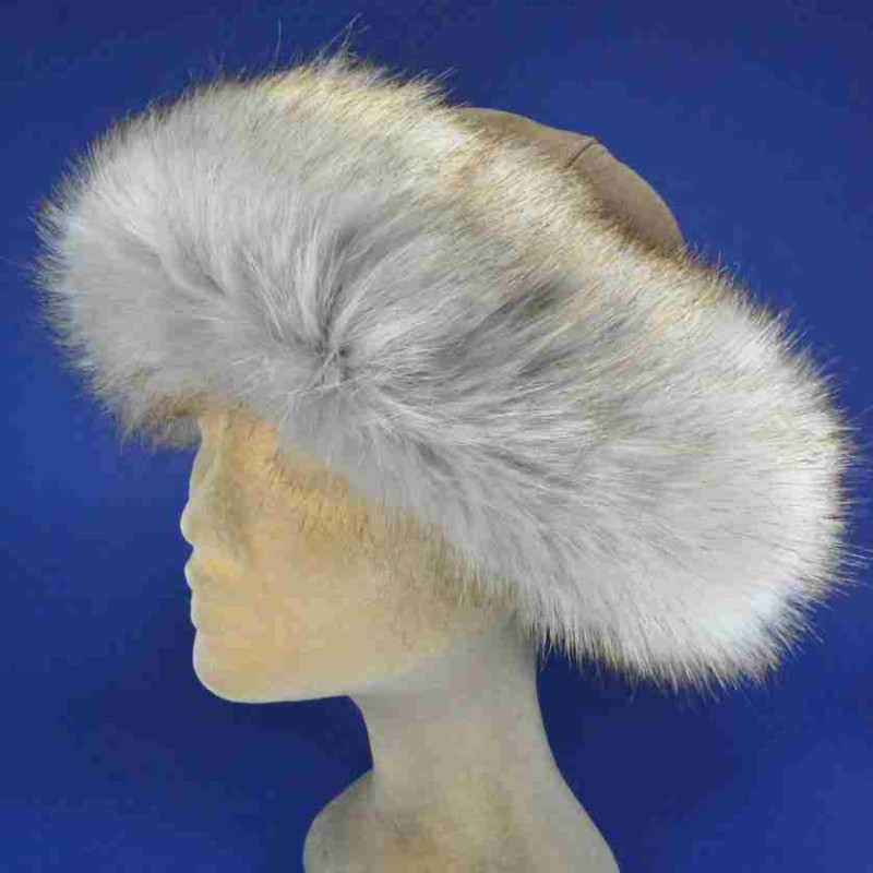 Toque femme beige NATACHA | Toques NATACHA romantique cuir fourrure
