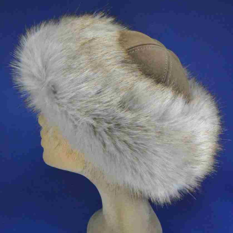 Toque femme beige NATACHA | Toques NATACHA romantique cuir fourrure