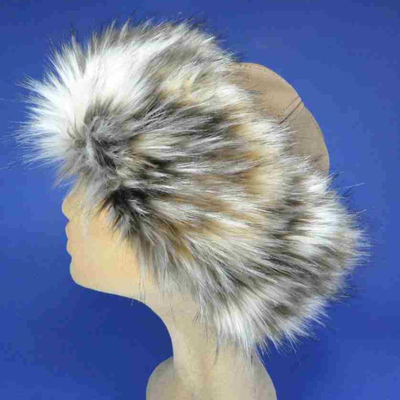 Toque cuir FOURRURE synthétique méchée | Toques femmes beige blanc