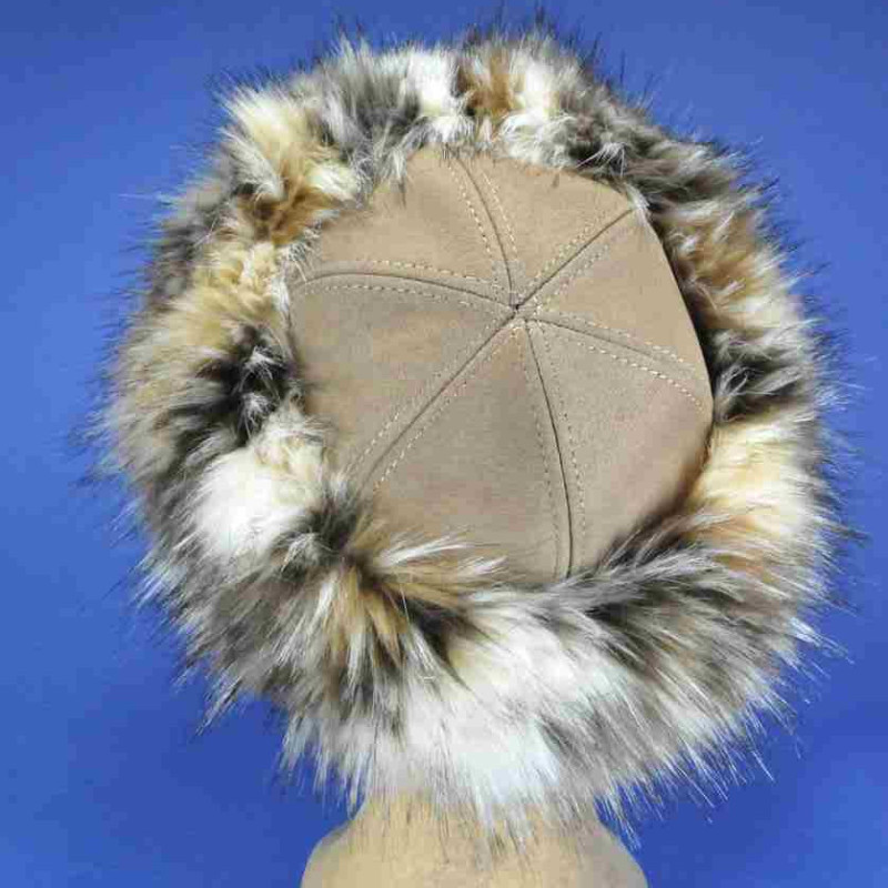Toque cuir FOURRURE synthétique méchée | Toques femmes beige blanc