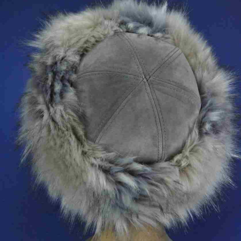 TOQUE femme grise cuir et fourrure méché | Toques cuirs et fourrures