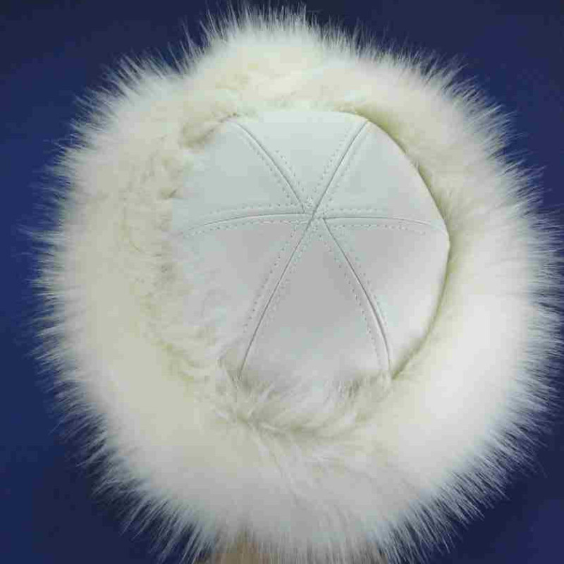 Toque d'hiver blanche cuir et fourrure | Toques blanches femmes