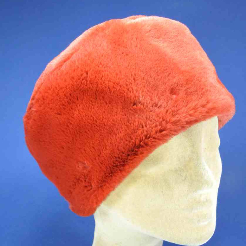 Toque fantaisie en fourrure synthétique rouille | Chapeau hiver femme