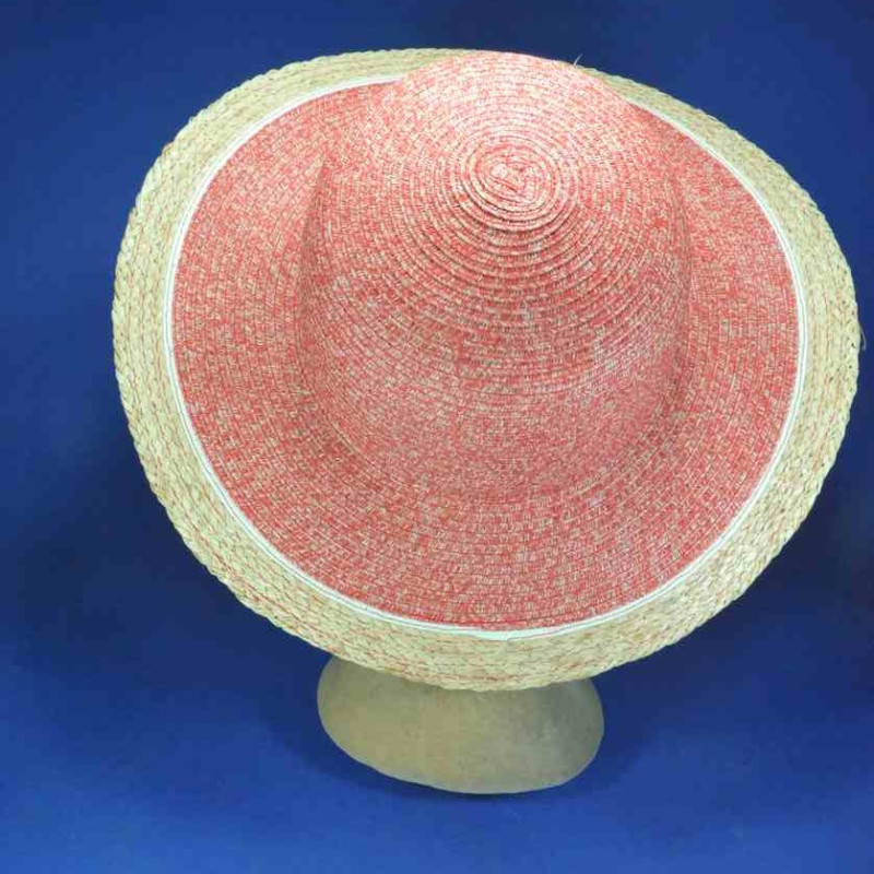 Capeline bicolore, couleur rouge, fibres végétales paille | Pour femme