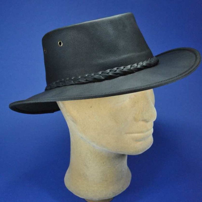 Chapeau Barmah en cuir de kangourou noir | Chapeau pour homme
