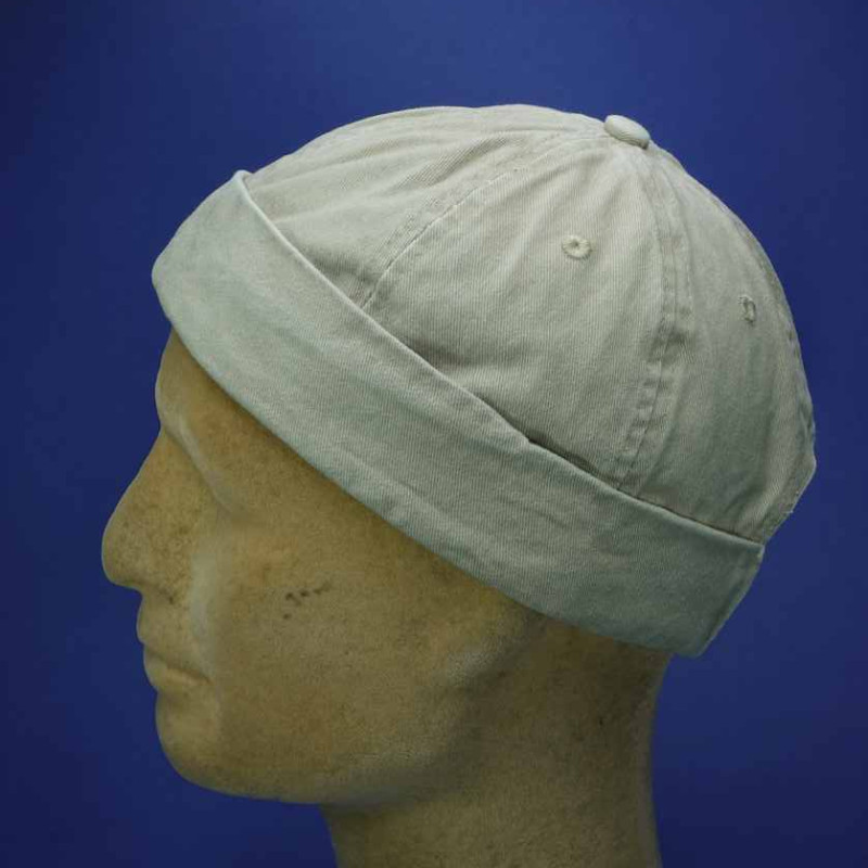 Bonnet docker marin en coton délavé coloris beige | Chapeau homme