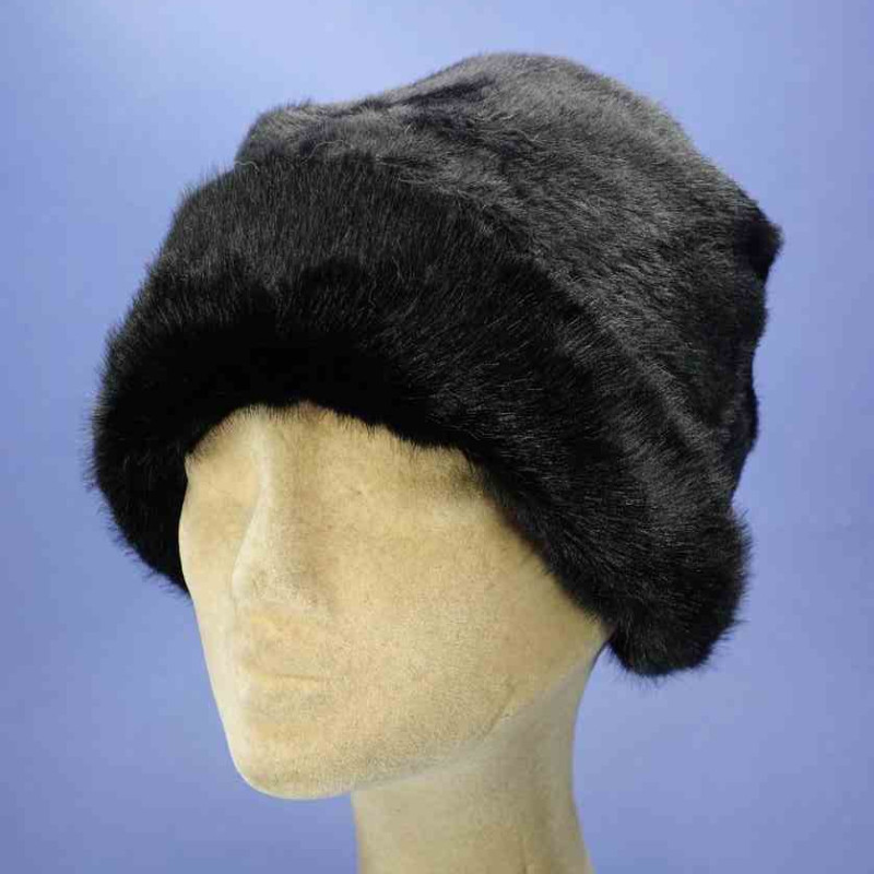 Bonnet fashion FLECHET en fausse fourrure noire | Bonnet femme