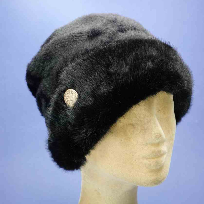 Bonnet fashion FLECHET en fausse fourrure noire | Bonnet femme